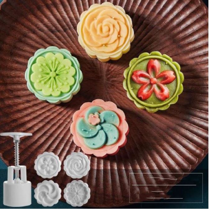 6 pattern rose mooncake mould plunger press 月饼模 50g mooncake presser ...