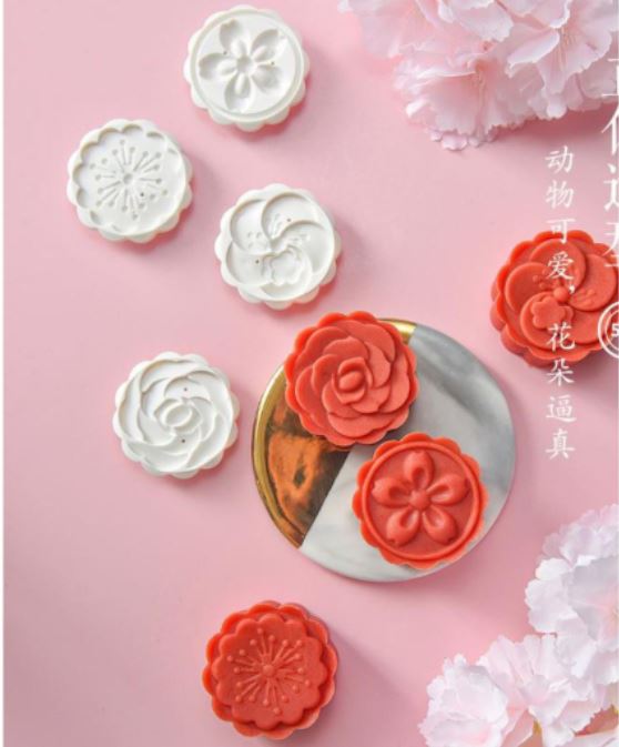 6 pattern rose mooncake mould plunger press 月饼模 50g mooncake presser ...